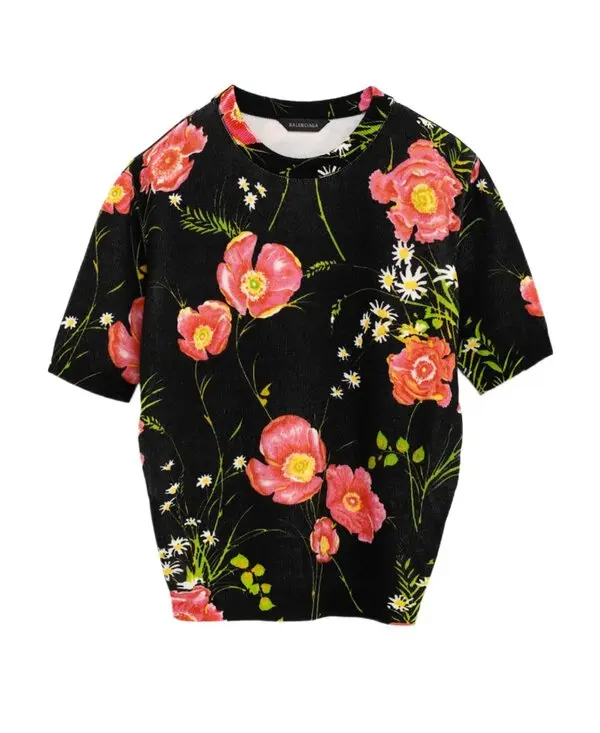 Balenciaga Floral Print Short Sleeve Knit Top