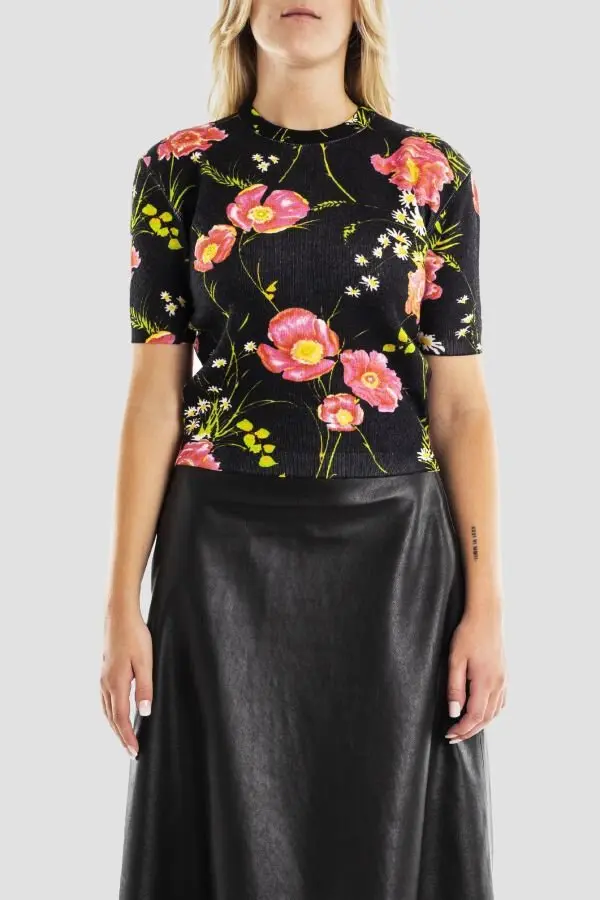 Balenciaga Floral Print Short Sleeve Knit Top