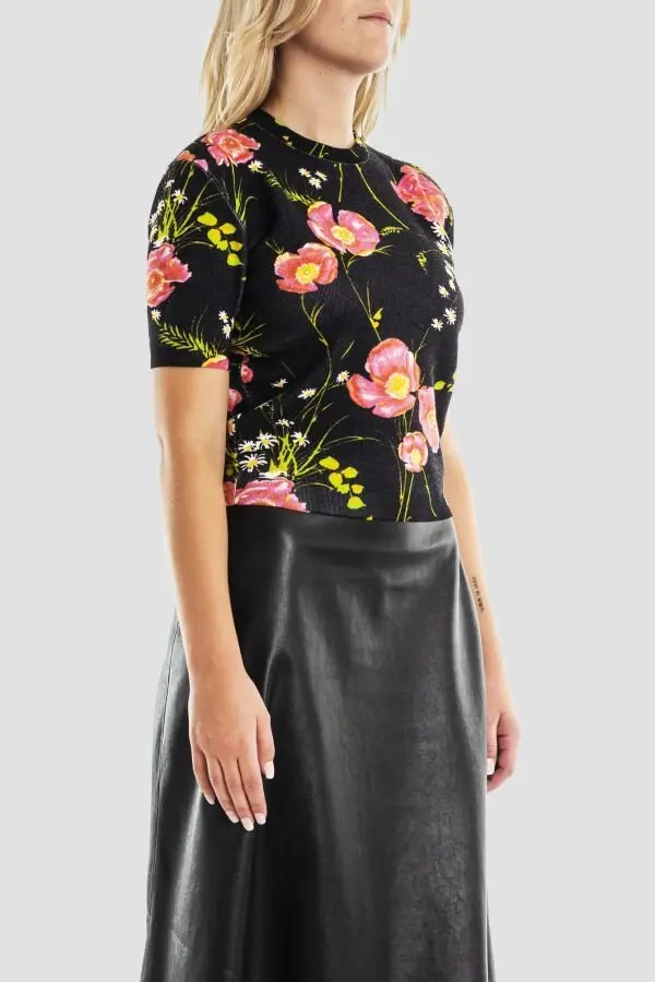 Balenciaga Floral Print Short Sleeve Knit Top