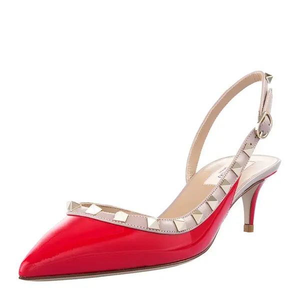 Valentino Garavani Pointed Toe Rivet Embellished Slingback Sandals
