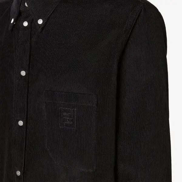Fendi Ff Embroidered Corduroy Shirt - Black