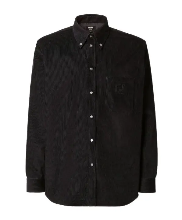 Fendi Ff Embroidered Corduroy Shirt - Black