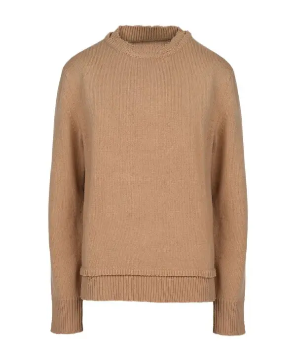MAISON MARGIELA Ribbed Crew Neck Sweater With Elbow Patches - Nude