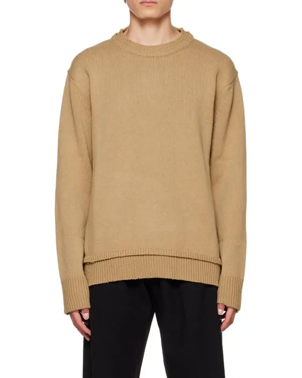 MAISON MARGIELA Ribbed Crew Neck Sweater With Elbow Patches - Nude