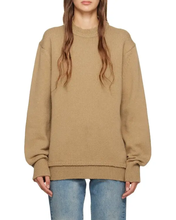 MAISON MARGIELA Ribbed Crew Neck Sweater With Elbow Patches - Nude