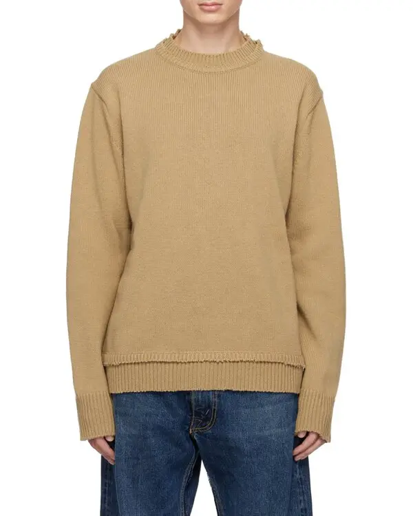 MAISON MARGIELA Ribbed Crew Neck Sweater With Elbow Patches - Nude