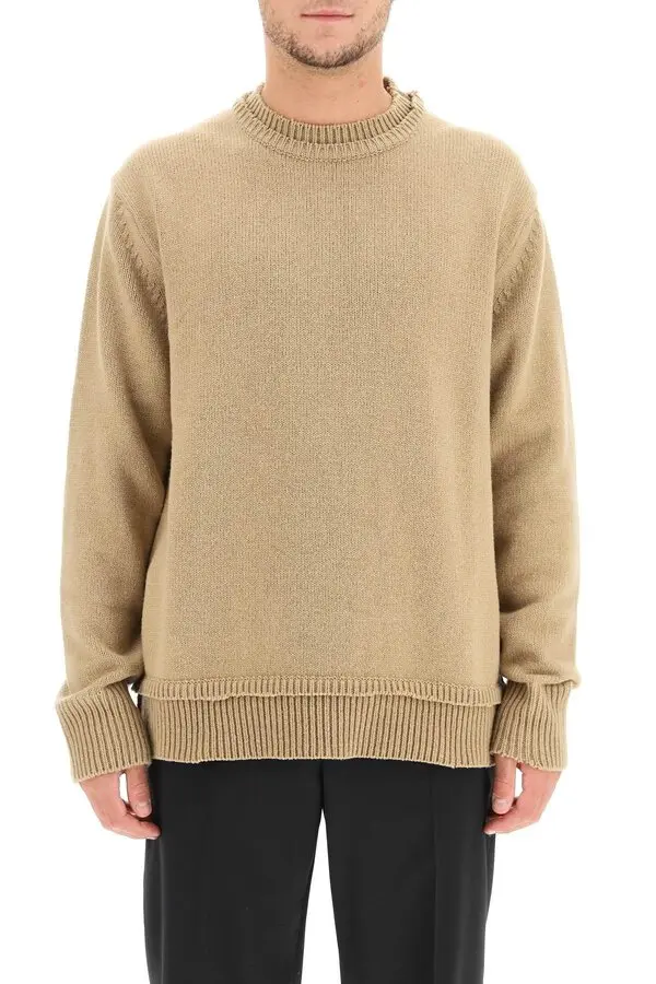 MAISON MARGIELA Ribbed Crew Neck Sweater With Elbow Patches - Nude
