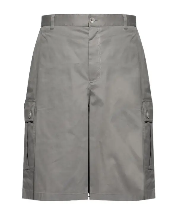 Dolce & Gabbana Cargo Shorts With Logo Plaque - Grey