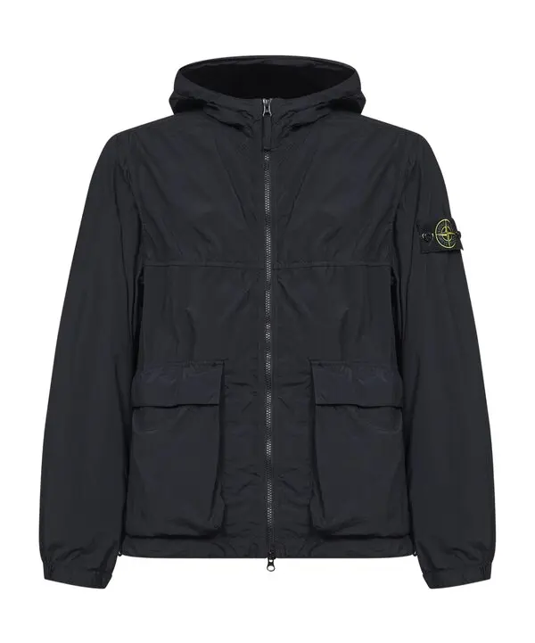 Stone Island Logo Patch Zip-up Jacket - Black