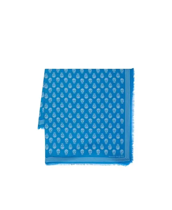 Alexander McQueen Skull-printed Fringed Scarf - Blue
