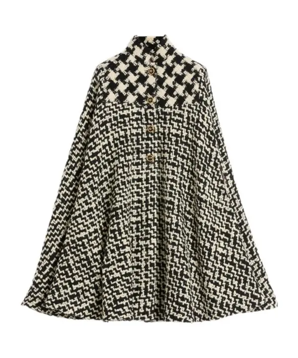 Valentino Garavani Houndstooth Pattern Cape - Black