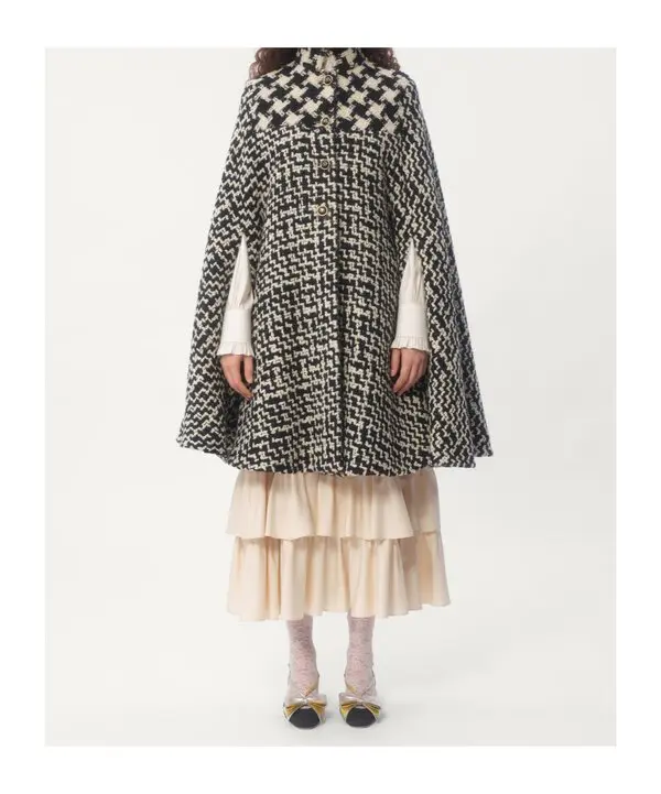 Valentino Garavani Houndstooth Pattern Cape - Black