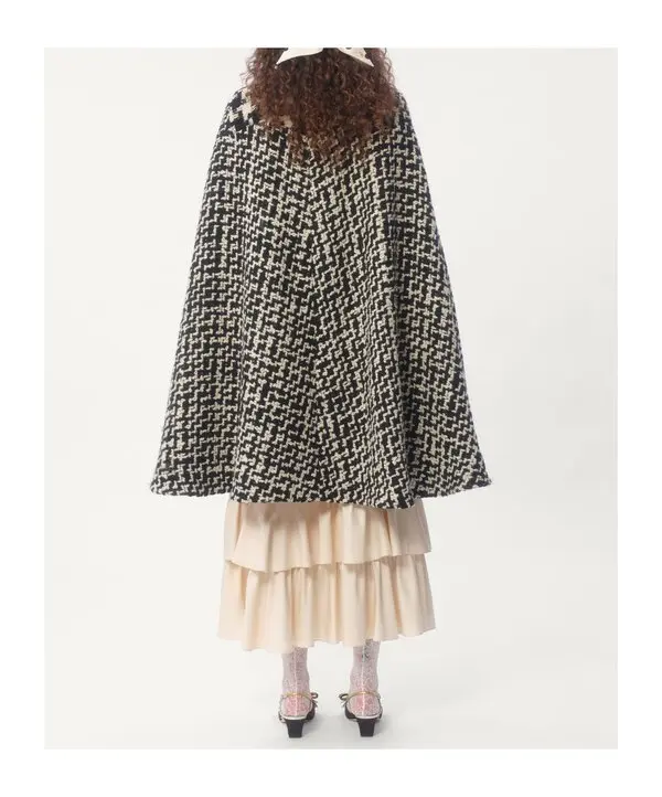 Valentino Garavani Houndstooth Pattern Cape - Black