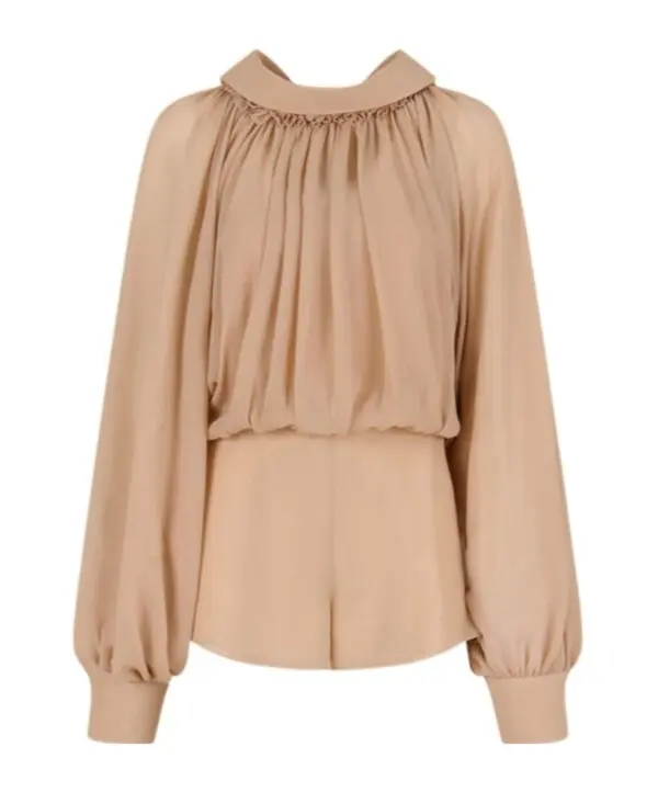Marni Long Sleeve Gathered Jumpsuit - Beige