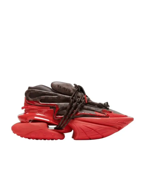 Balmain Unicorn Trainers In Neoprene And Monogram Leather - Red