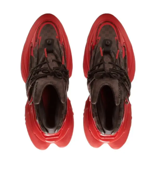 Balmain Unicorn Trainers In Neoprene And Monogram Leather - Red