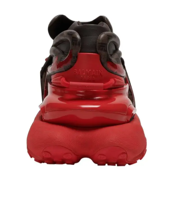 Balmain Unicorn Trainers In Neoprene And Monogram Leather - Red