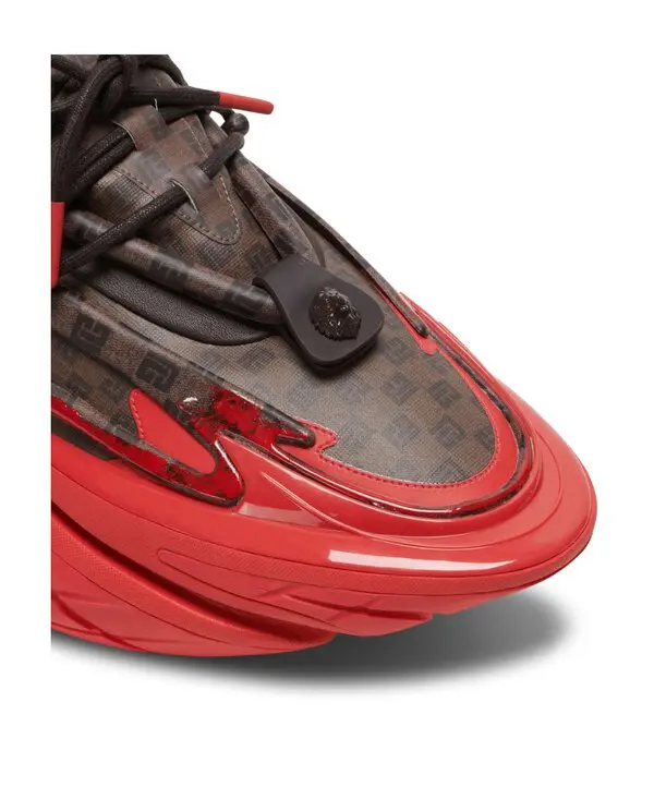 Balmain Unicorn Trainers In Neoprene And Monogram Leather - Red