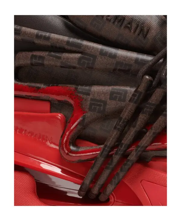 Balmain Unicorn Trainers In Neoprene And Monogram Leather - Red