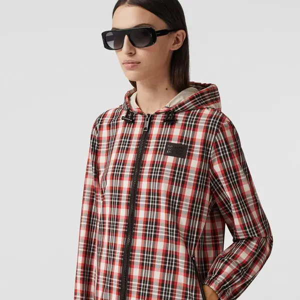 Burberry Logo Appliqué Tartan Parka Jacket