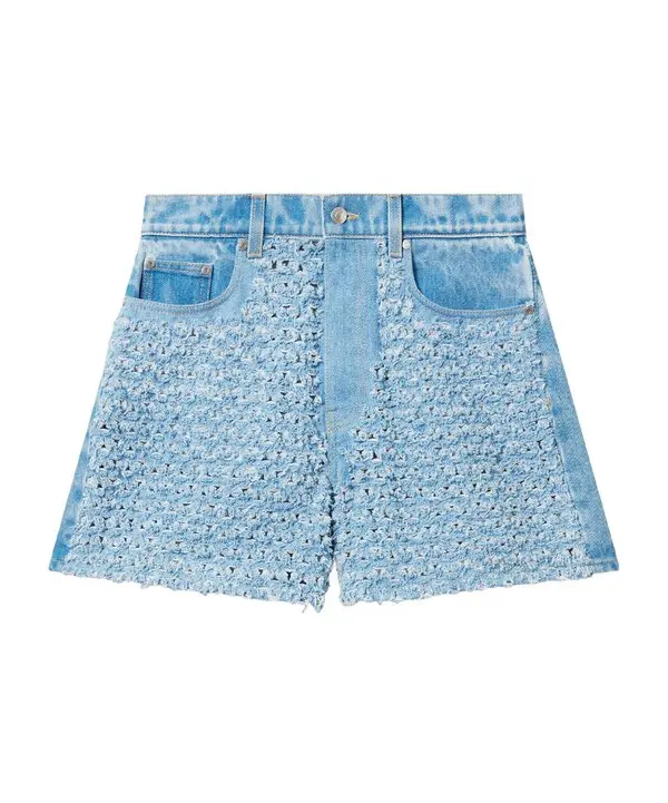 Stella McCartney Mid-rise Denim Bouclé Shorts - Light Blue