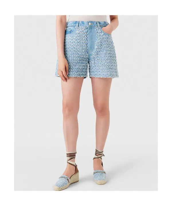 Stella McCartney Mid-rise Denim Bouclé Shorts - Light Blue
