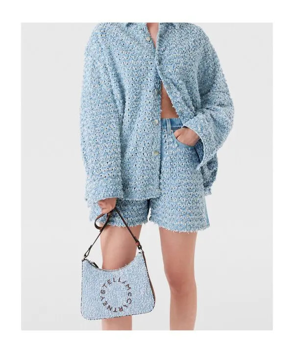 Stella McCartney Mid-rise Denim Bouclé Shorts - Light Blue