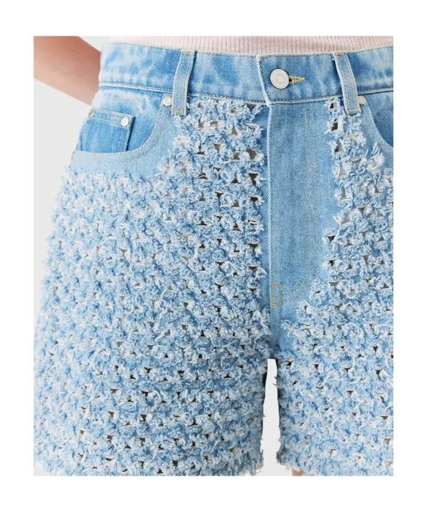Stella McCartney Mid-rise Denim Bouclé Shorts - Light Blue
