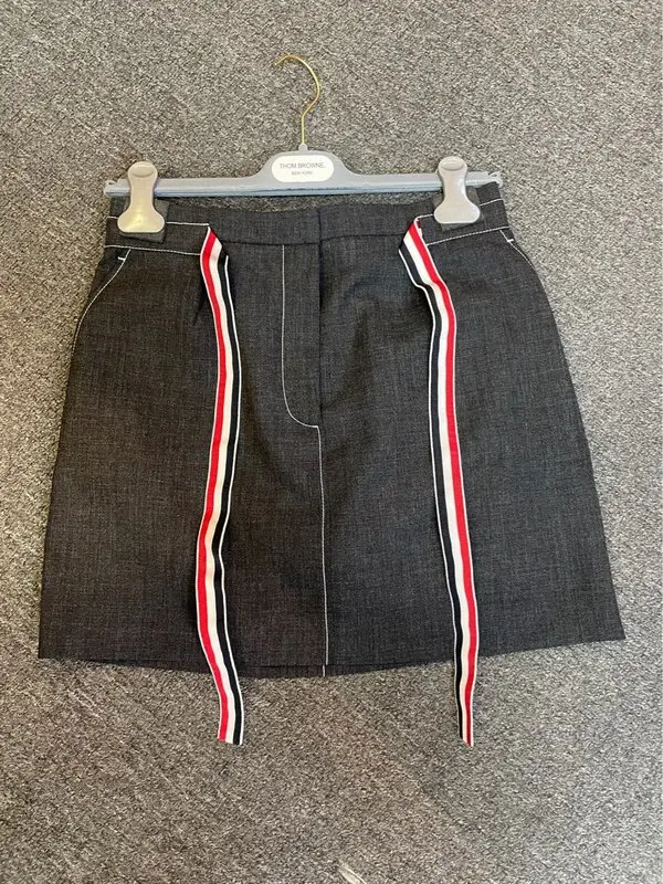 Thom Browne 2-ply Fresco Tie Waist Mini Skirt