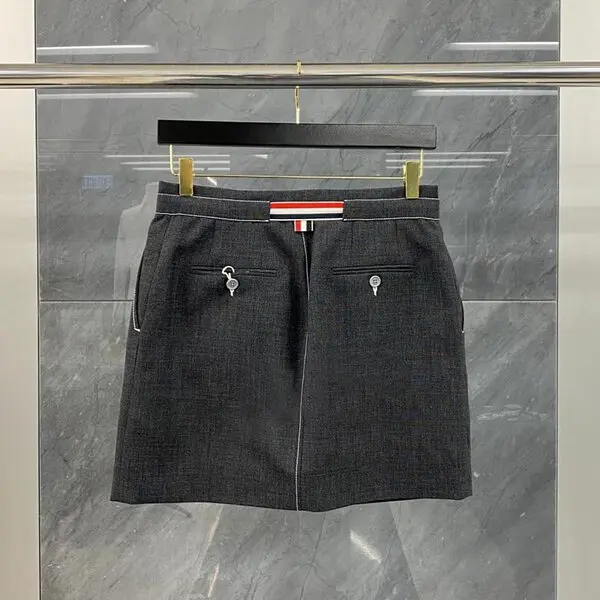 Thom Browne 2-ply Fresco Tie Waist Mini Skirt