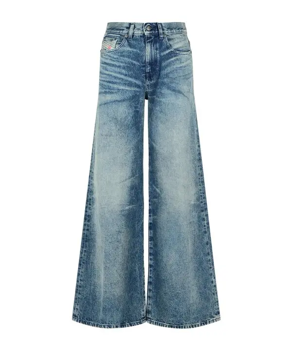 DIESEL® Logo Patch Wide-leg Jeans - Lightblue
