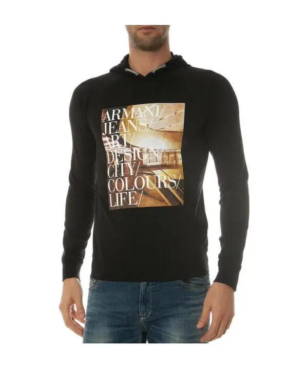 Emporio Armani Hooded Printed Sweater - Black