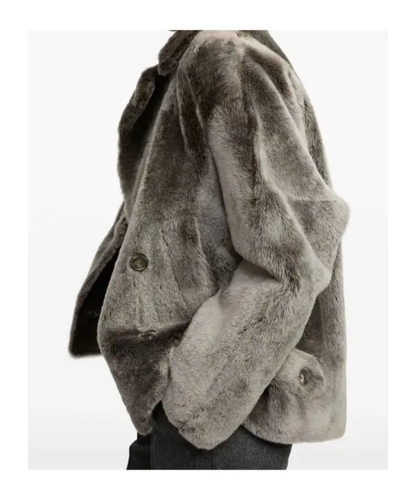 YVES SALOMON Double-breasted Faux Fur Jacket - Green