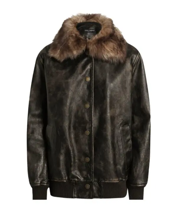 Dolce & Gabbana Leather Bomber Jacket With Fur Collar