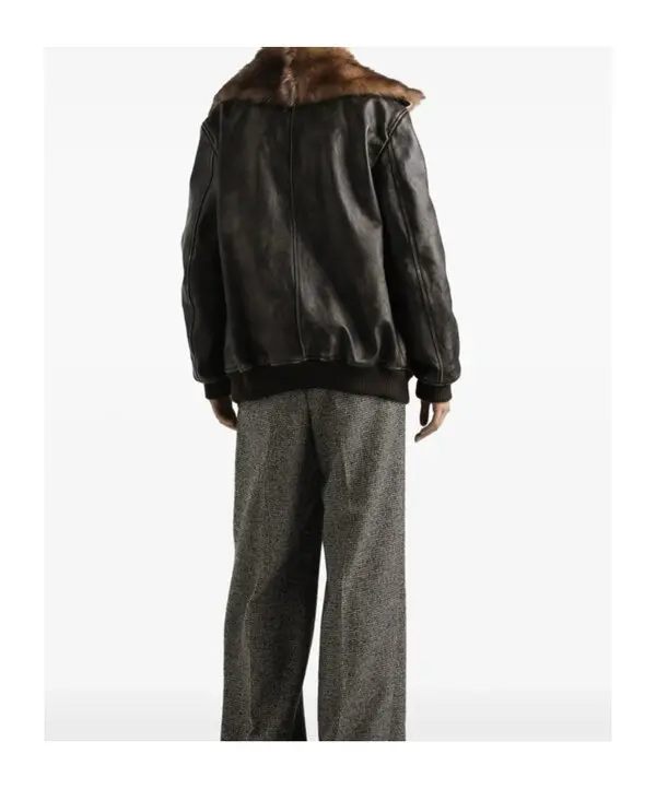 Dolce & Gabbana Leather Bomber Jacket With Fur Collar