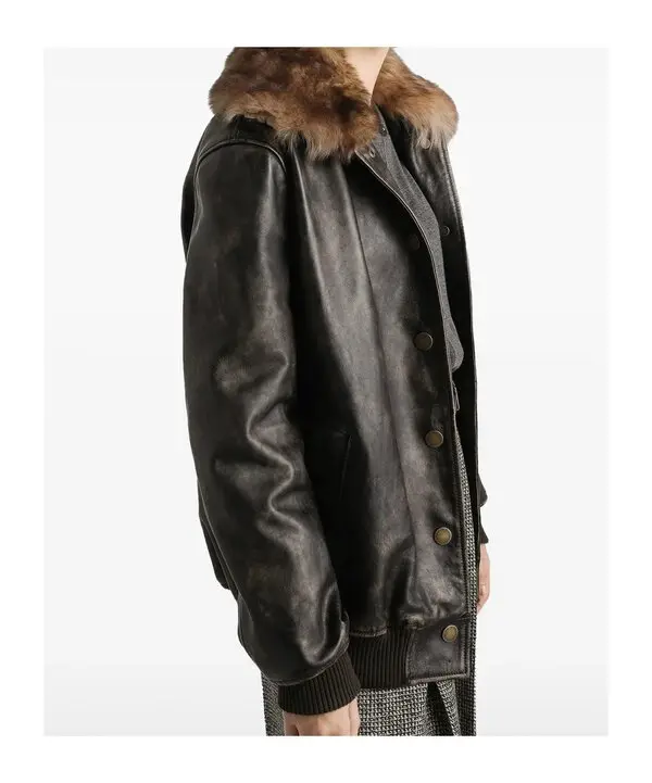 Dolce & Gabbana Leather Bomber Jacket With Fur Collar