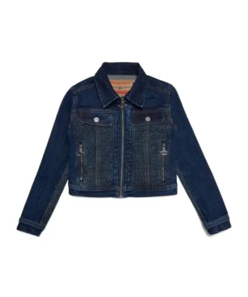 DIESEL® Long-sleeved Zip-up Denim Jacket With Pleated Details