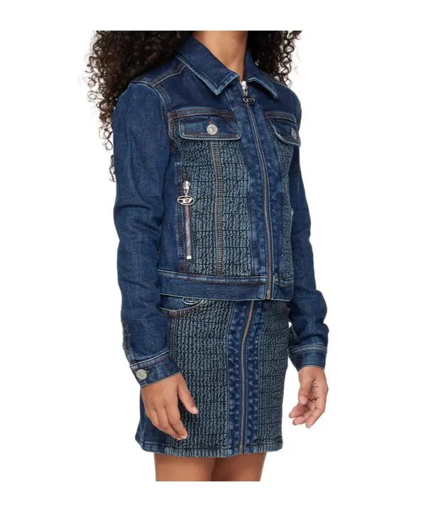 DIESEL® Long-sleeved Zip-up Denim Jacket With Pleated Details