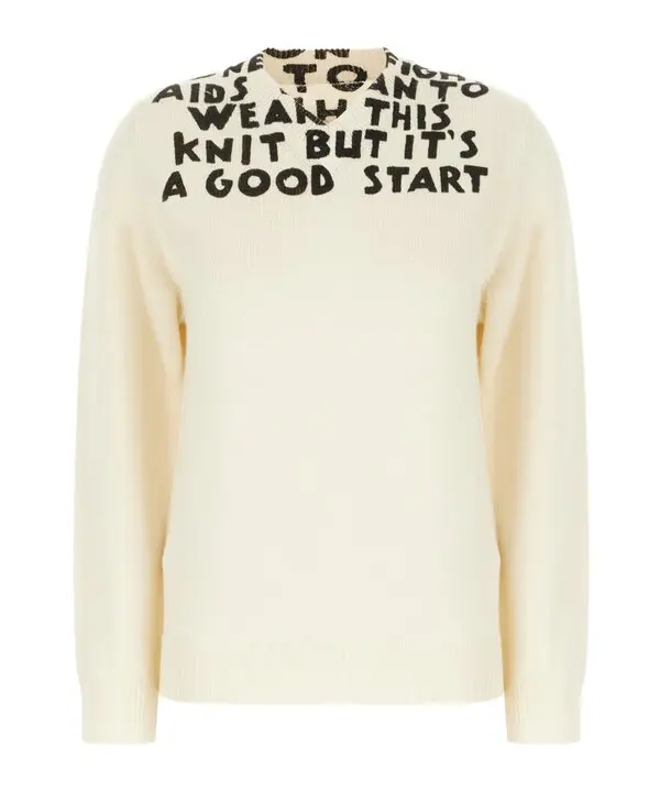 MAISON MARGIELA Lettering-print V-neck Wool Sweater