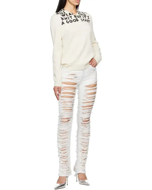 MAISON MARGIELA Lettering-print V-neck Wool Sweater