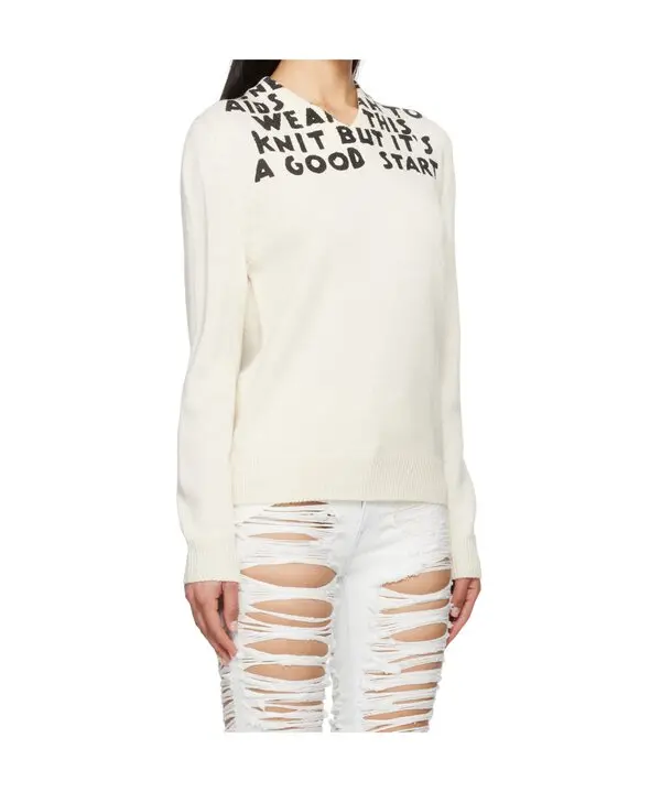 MAISON MARGIELA Lettering-print V-neck Wool Sweater