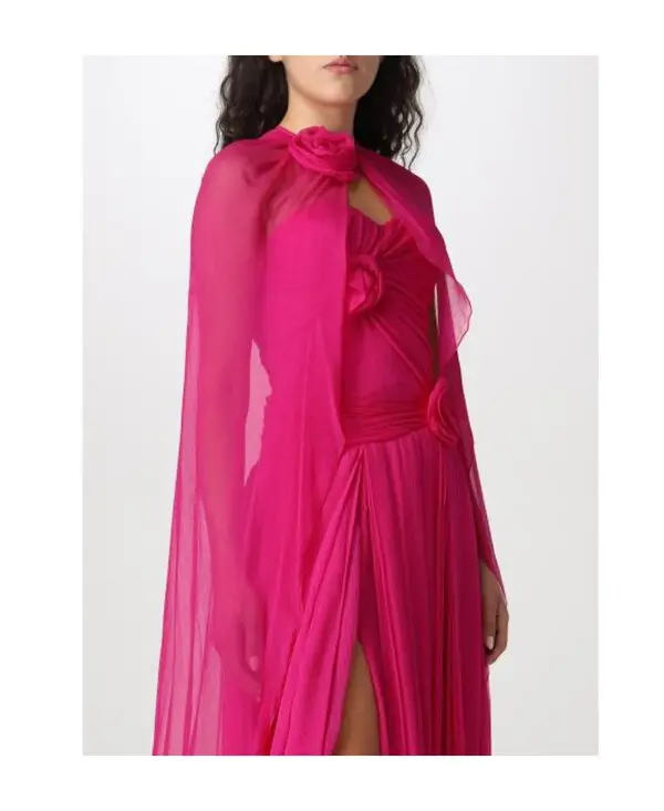 Ermanno Scervino Strapless Knotted Gown With Floral Applique And Cape Effect