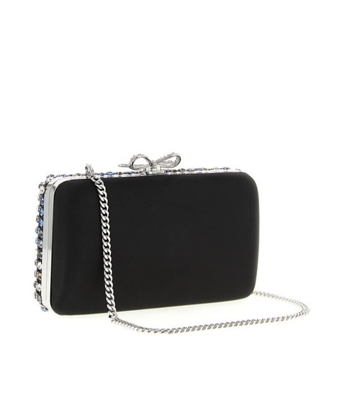 SELF-PORTRAIT Crystal-decorated Mini Clutch - Black