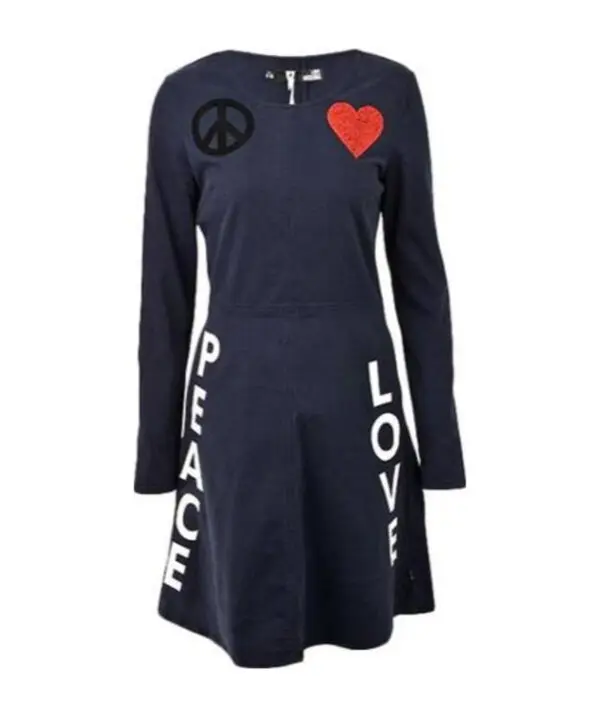 Moschino Long Sleeve Dress With Logo And Heart Appliqu