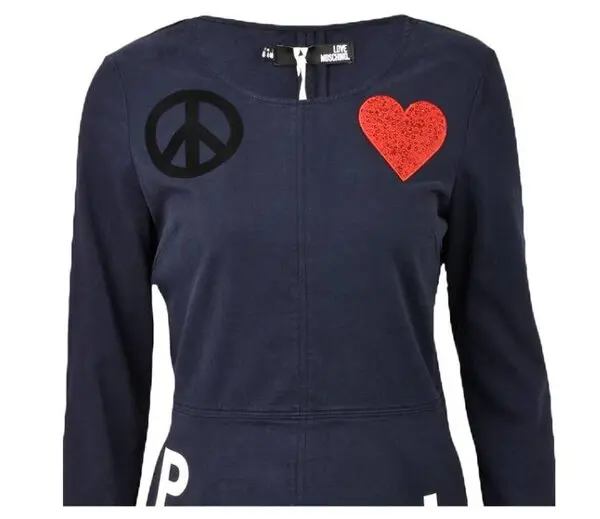 Moschino Long Sleeve Dress With Logo And Heart Appliqu