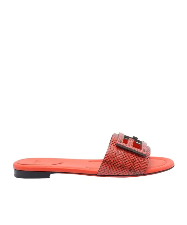 Fendi Baguette Embossed Logo Slides - Red