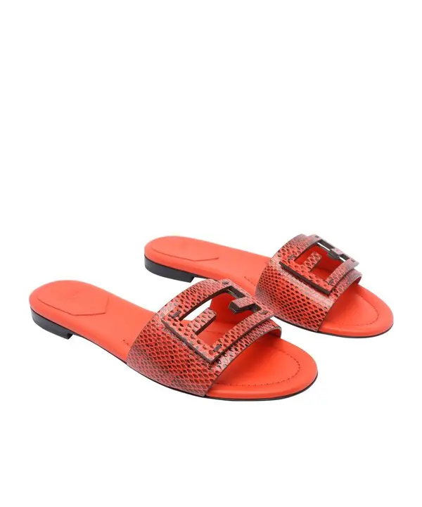 Fendi Baguette Embossed Logo Slides - Red