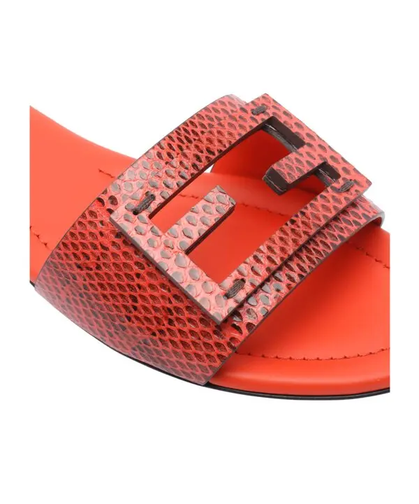 Fendi Baguette Embossed Logo Slides - Red