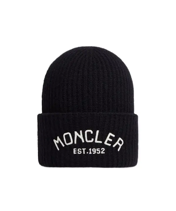 Moncler Embroidered Logo Knitted Beanie - Black