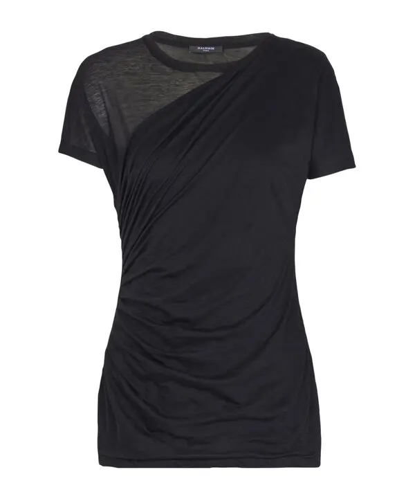 Balmain Gathered Crewneck T-shirt - Black